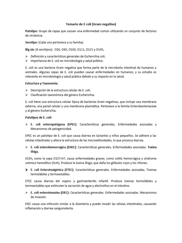 Temario de E Coli | PDF | Escherichia coli | Diarrea