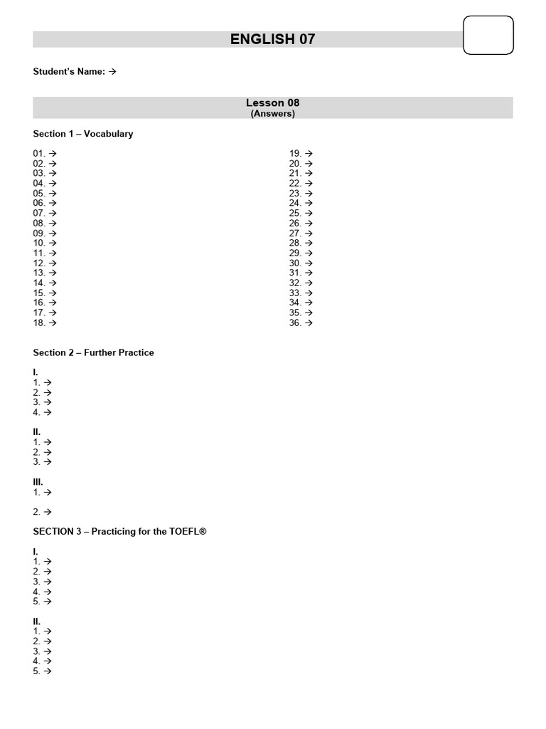 Answers. TT7 - L08 | PDF