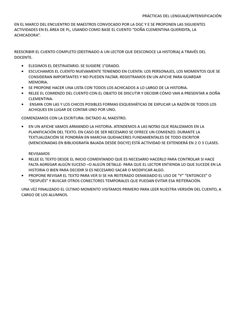 Actividades de Lenguaje con Doña Clementina | PDF