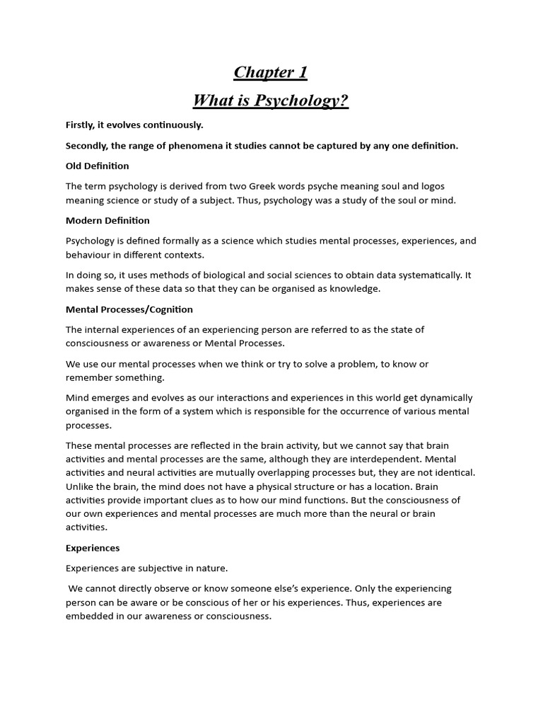 Chapter 1 - Psychology | PDF | Psychology | Mind