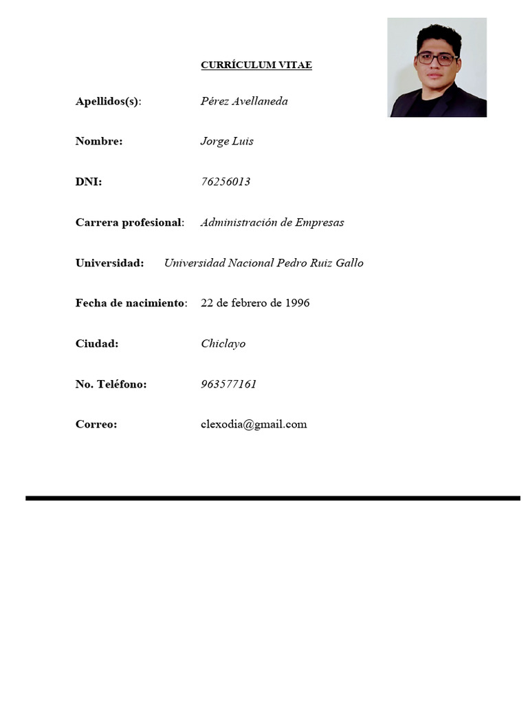 CV Jorge Luis Perez Avellaneda | PDF