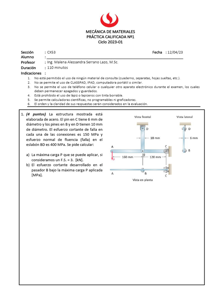 Ci168 PC1 CX53 2023 1 | PDF | Física Aplicada e Interdisciplinaria | Ciencias fisicas