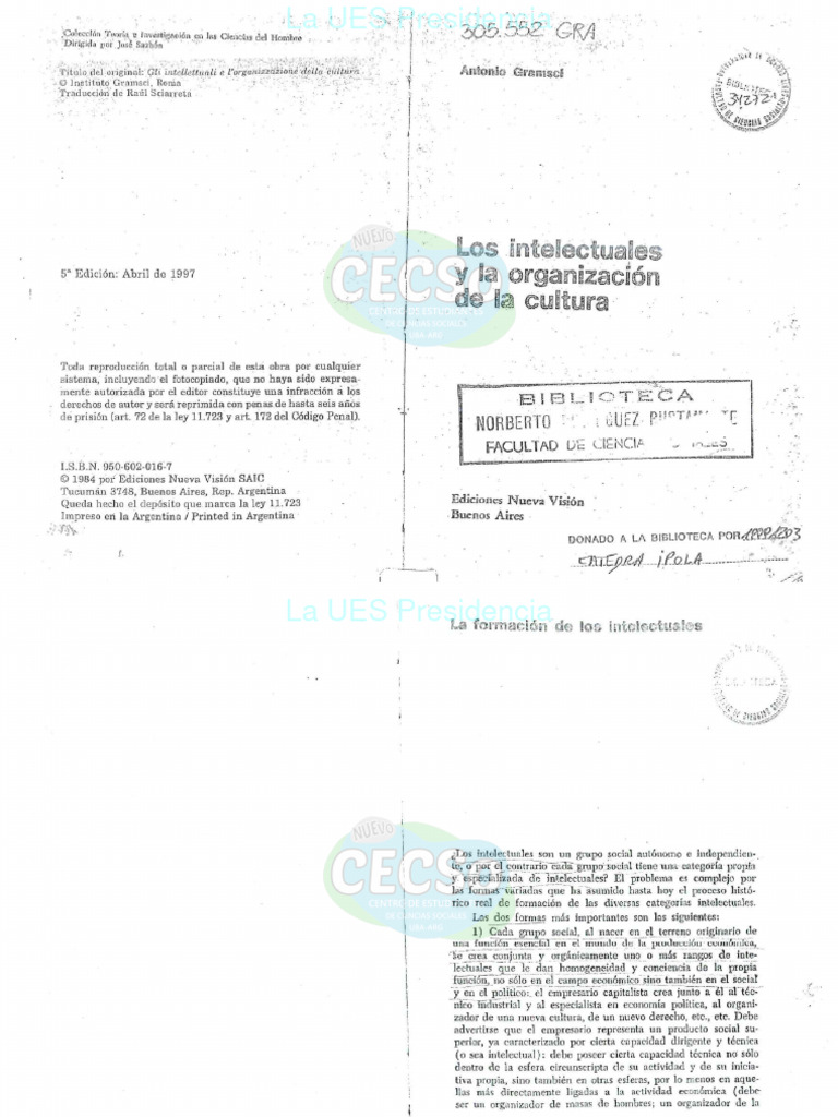 U3. Gramsci. La Formación de Los Intelectuales. en Los Intelectuales y ...