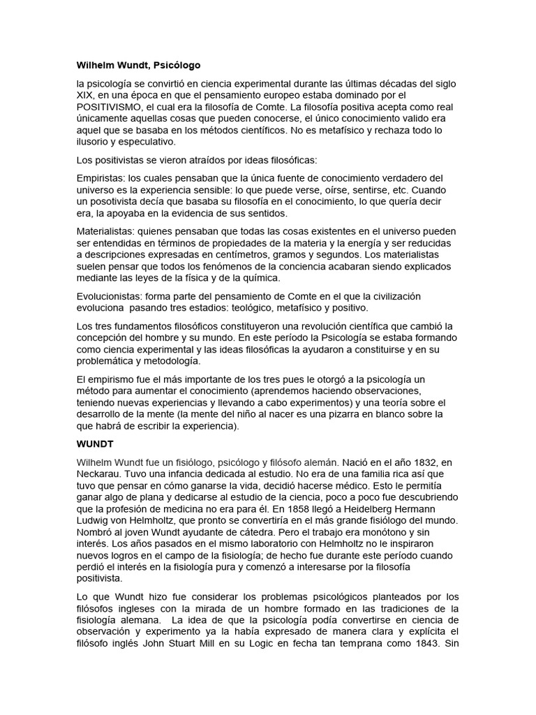 Wilhelm Wundt | PDF | Positivismo | Sicología
