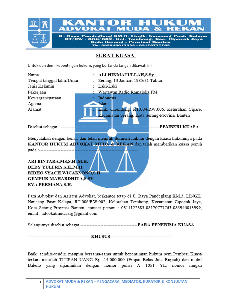 Format Atau Ukuran Surat Kuasa A4 | PDF