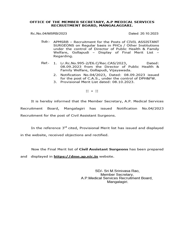 Cas Final Merit List 201023 | PDF