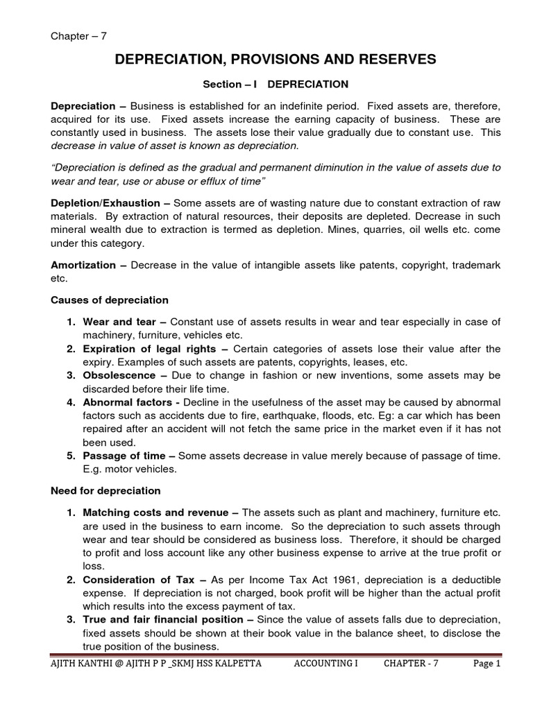 Chapter 7 - Depr. Prov - 1.3 | PDF | Depreciation | Expense