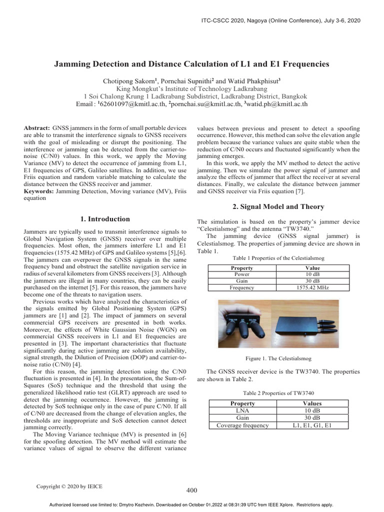 Jamming Detection and Distance Calculation of L1 and E1 Frequencies | PDF | Global Positioning ...