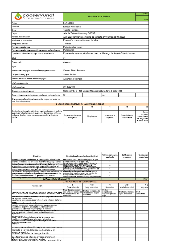 Fgh01 Formato Evaluacion de Desempeño | PDF
