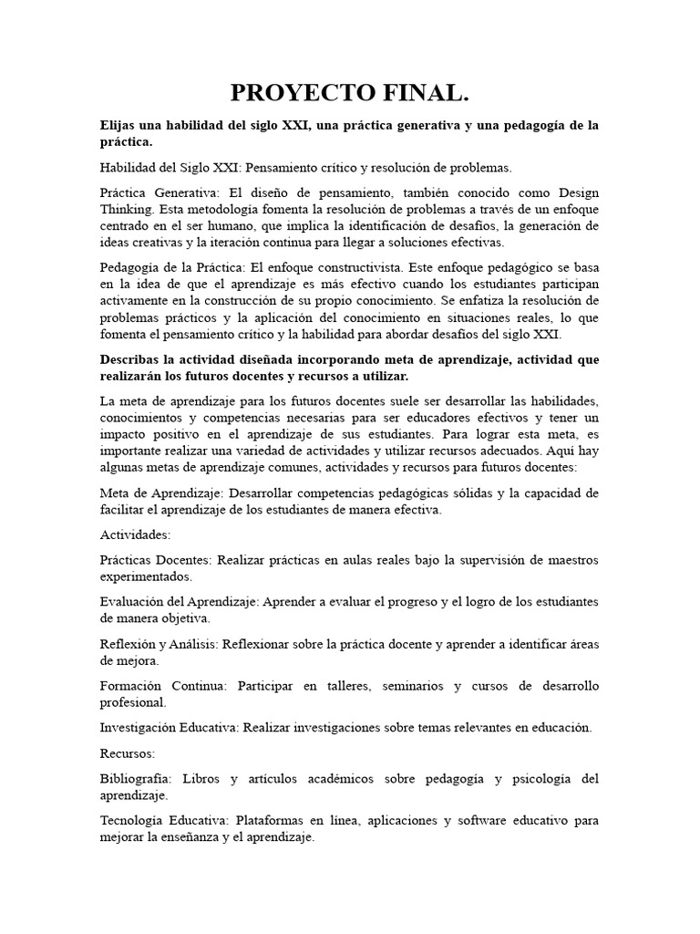 Proyecto Final | PDF | Enseñando | Evaluación
