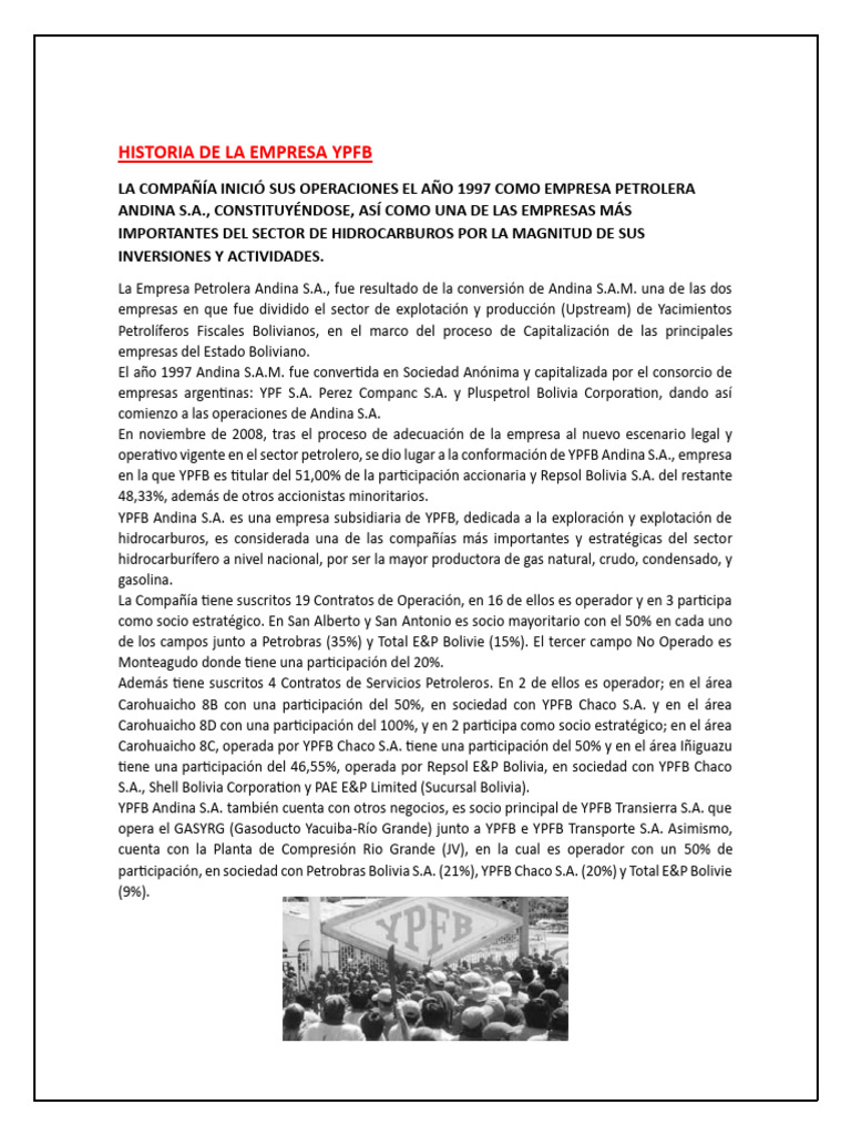 Historia de La Empresa Ypfb | Descargar gratis PDF | Presupuesto ...