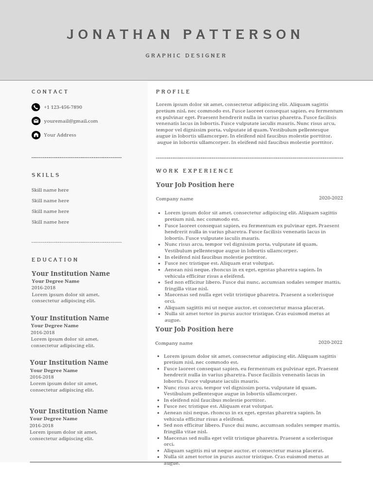 Minimalist White and Grey Professional Resume | PDF