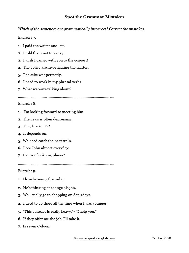 Spot The Grammar Mistakes 7 9 | PDF