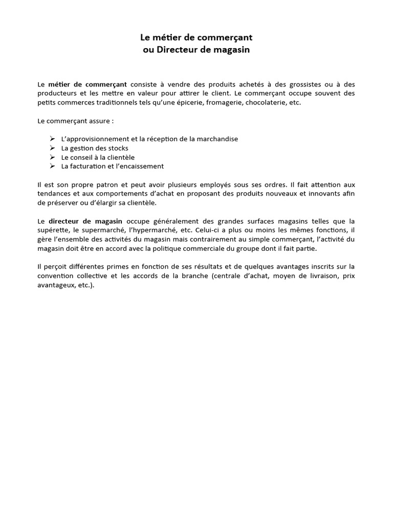Métiers du commerce et zone de chalandise | PDF | Commerce de détail ...