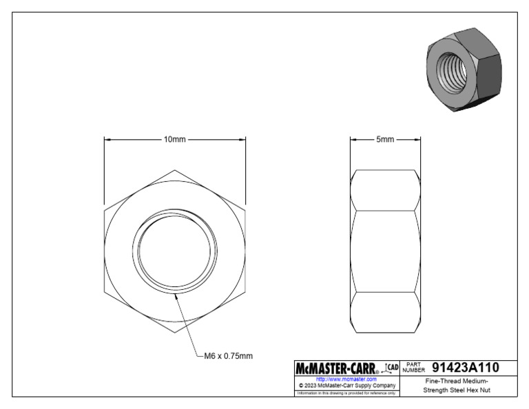M6 Fine-Thread Steel Hex Nut Specs | PDF