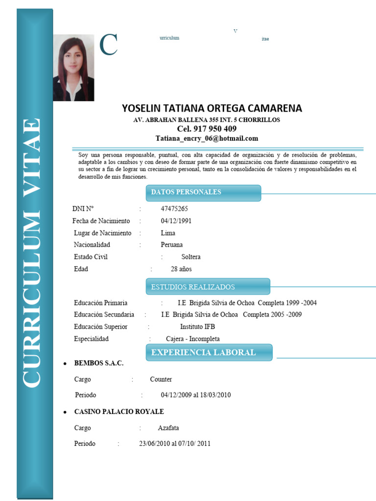 Curriculum Vitae de Yoselin Ortega | PDF