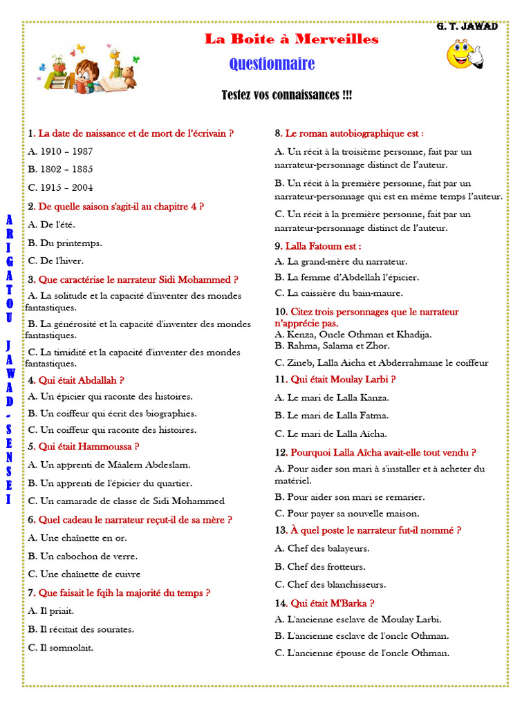 QCM La Boîte à Merveilles Corrigé | PDF