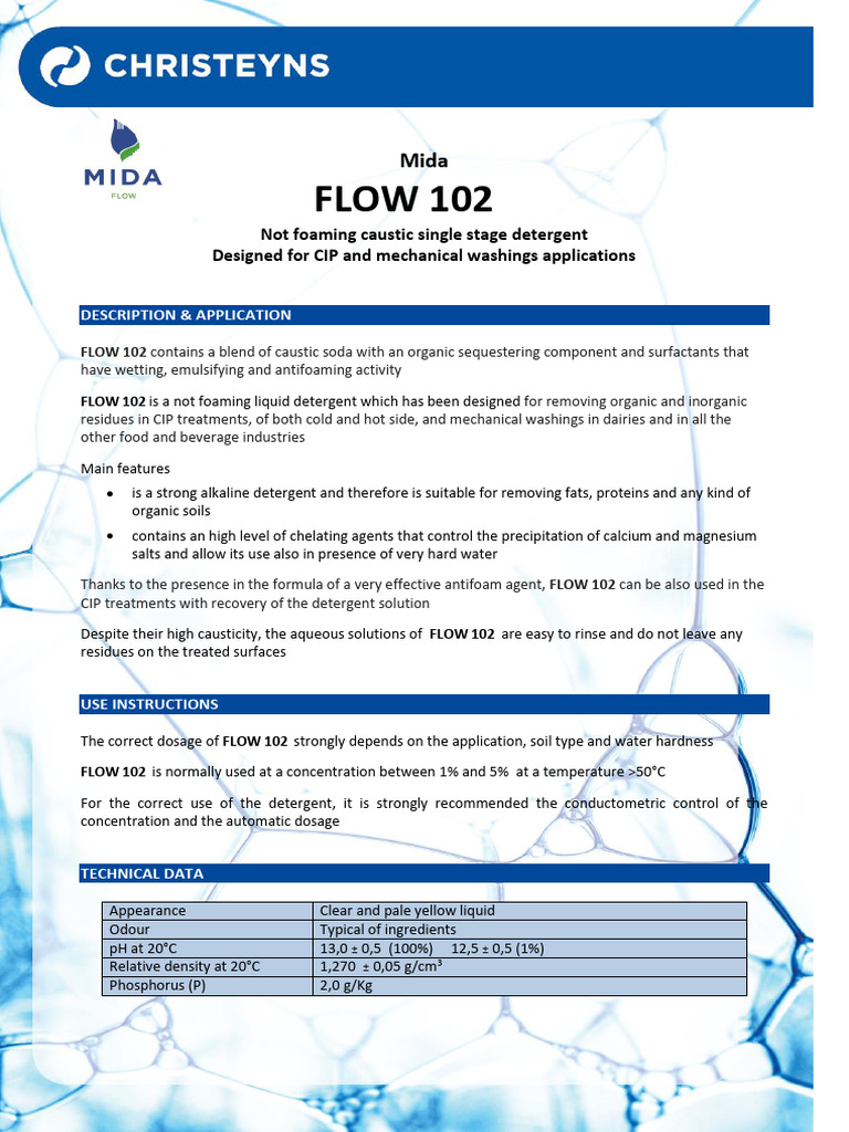 Mida Flow 102: Alkaline Detergent Guide | PDF