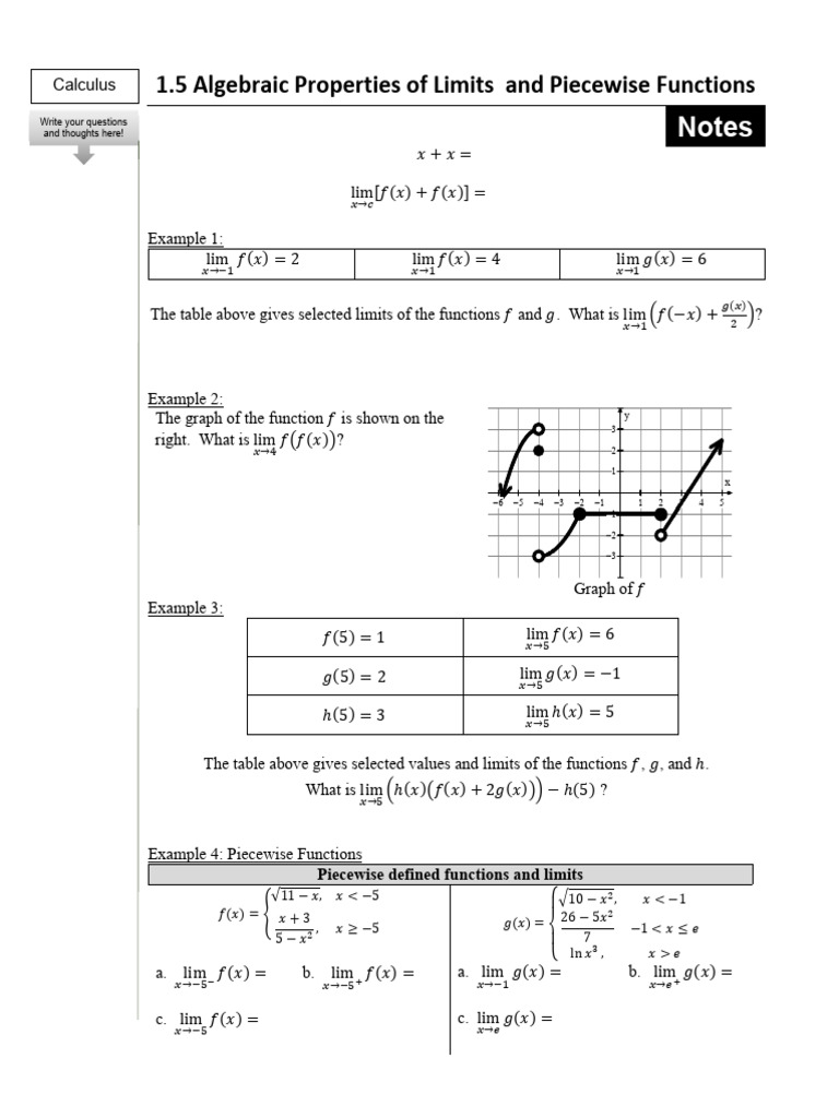 Calc 1.5 Packet | PDF | Function (Mathematics) | Mathematical Logic