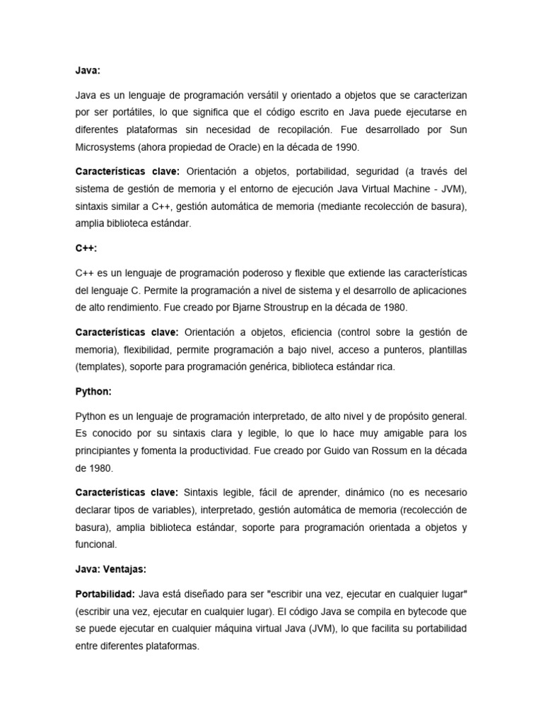 Java C++ y Python | PDF | Java (lenguaje de programación) | máquina ...