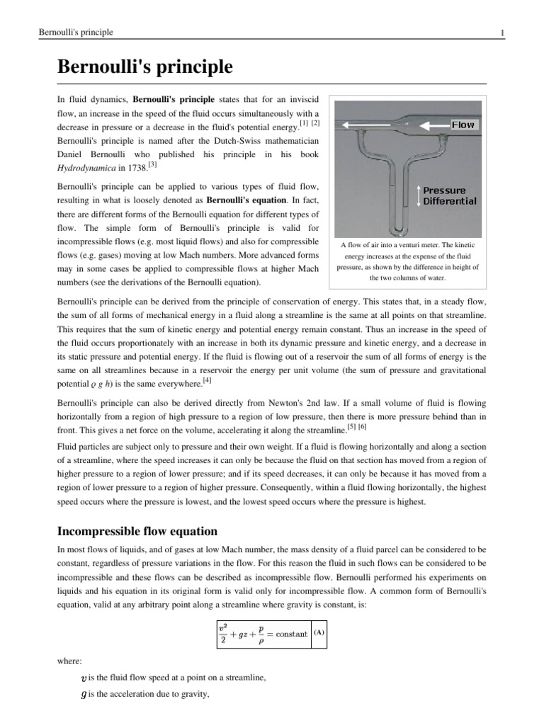 Bernoulli's Principle Explained | PDF | Fluid Dynamics | Pressure
