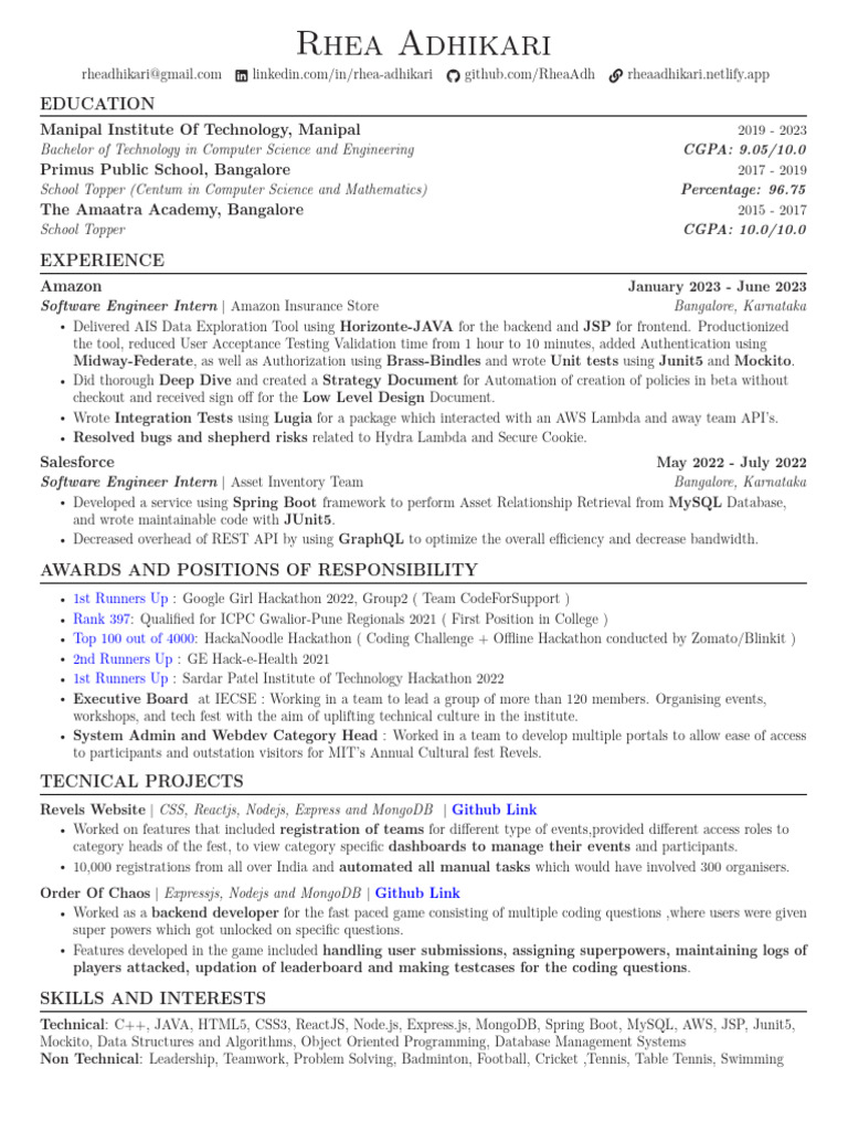 Rhea Adhikari Resume | PDF