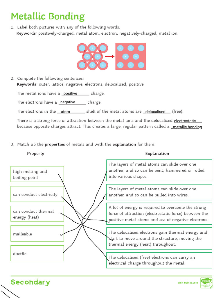 Metallic Bonding Activity Sheet Lower Ability-1 | PDF | Science ...