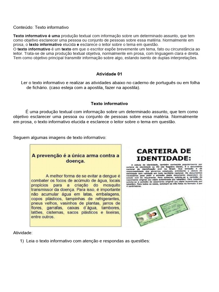 Atividade 5 Ano Texto Informativo | PDF | Tempo | Telefone