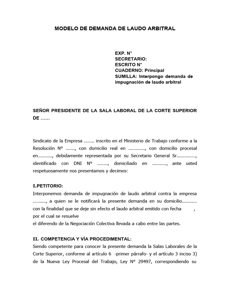 Demanda de Laudo Arbitral | PDF | Demanda judicial | Arbitraje