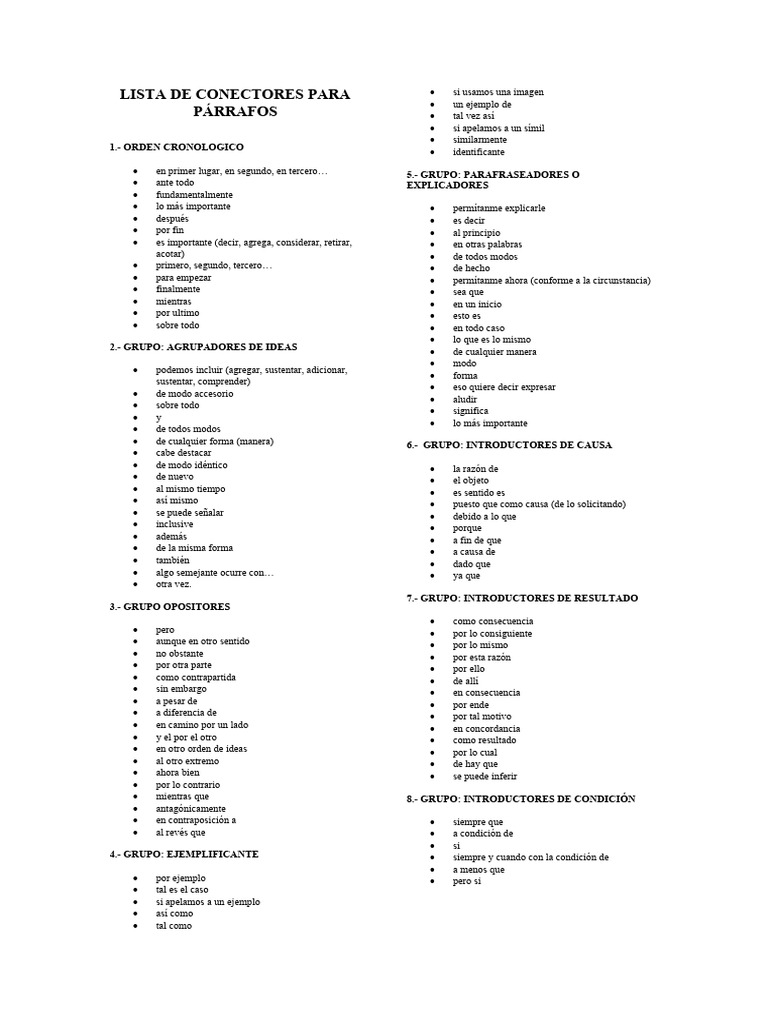 CONECTORES PARA PÁRRAFOS | PDF
