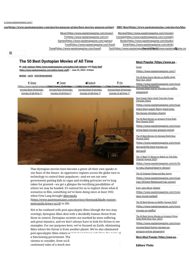 The 50 Best Dystopian Movies Of All Time Pdf