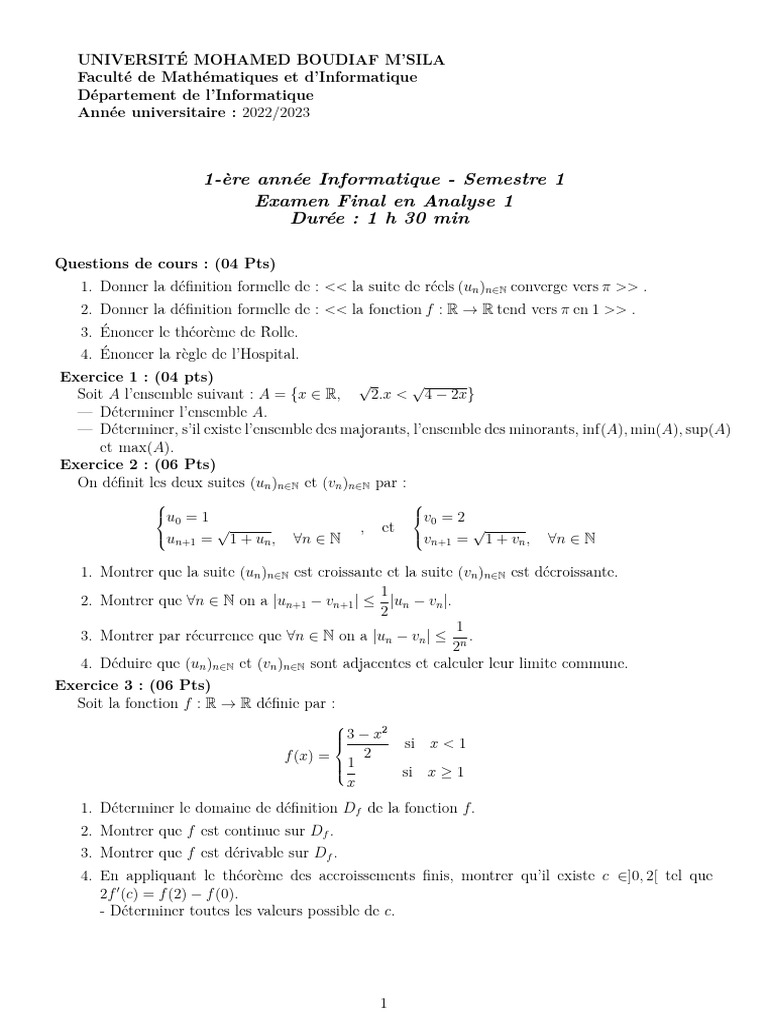 Examen3+Solution Analyse 1 | PDF Examen3+Solution Analyse 1 | PDF