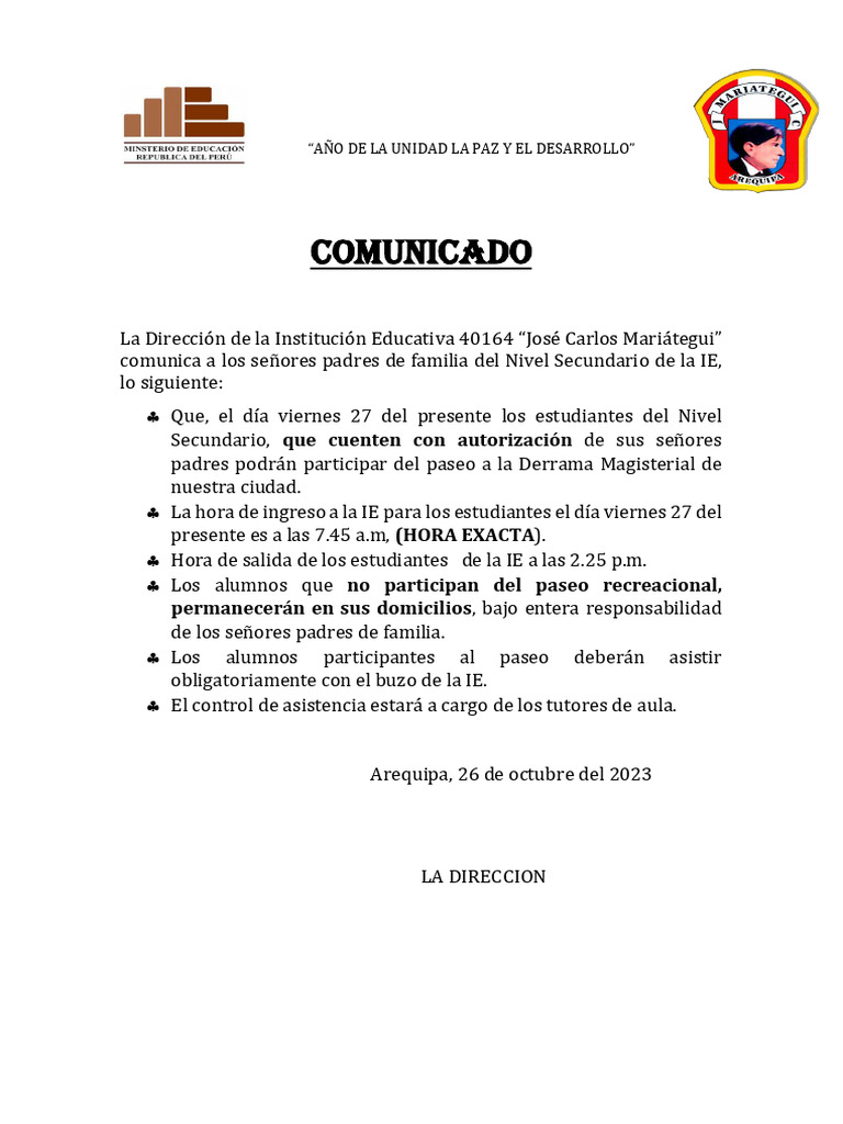 Comunicado A Padres de Familia | PDF