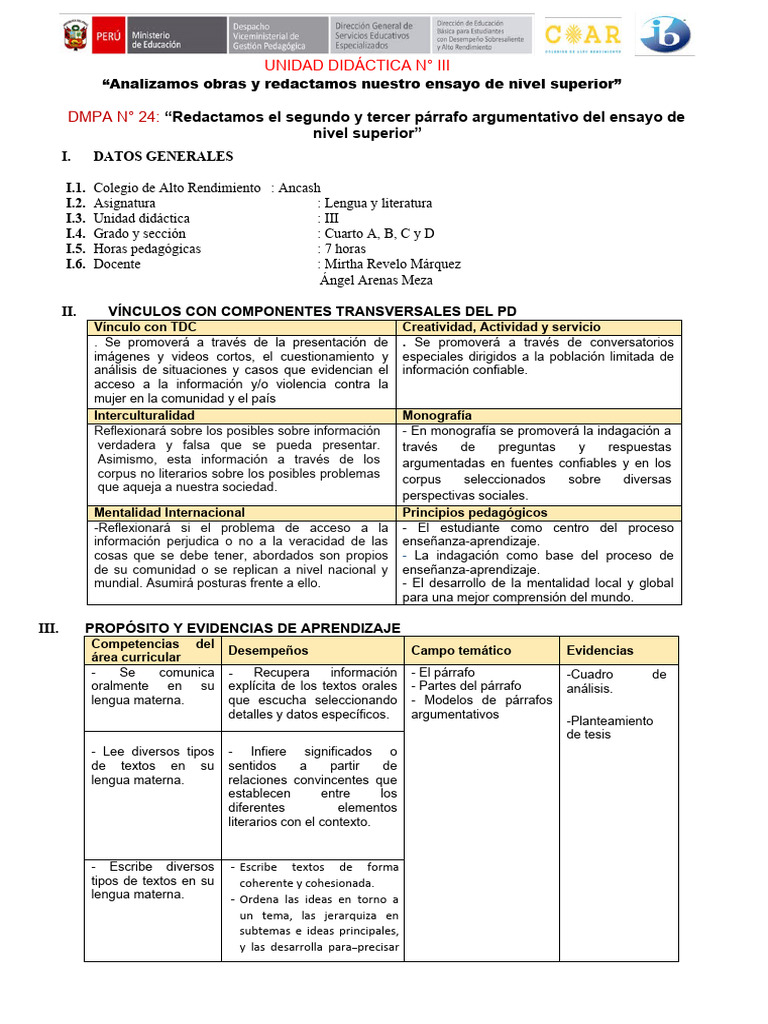 Dmpa 24 - Unidad 03 - 4to - Lengua y Literatura Ns - 2023 | PDF | Ensayos | Aprendizaje