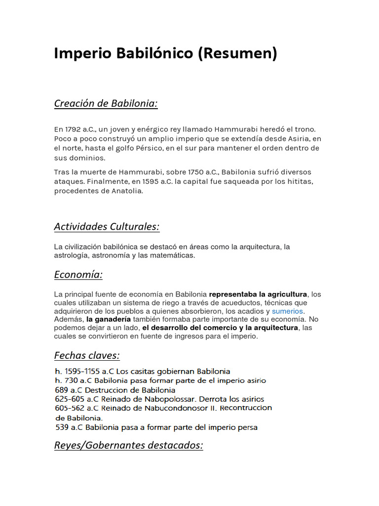 Resumen del Imperio Babilónico | PDF