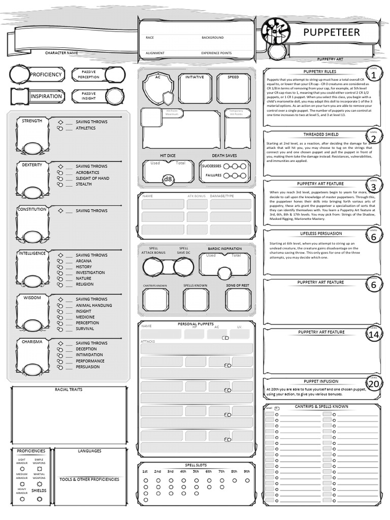 456029-Character Sheet PUPPETEER EDITABLE | PDF | Puppetry | Puppets