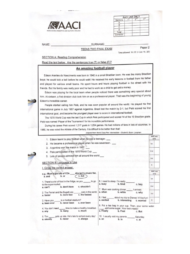 Modelo de Examen (Teens 2) | PDF
