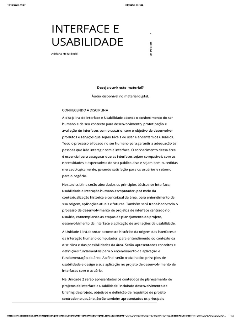 LIVRO INTERFACE E USABILIDADE - Compressed | PDF | Fatores humanos e Ergonomia | PCs (computadores)