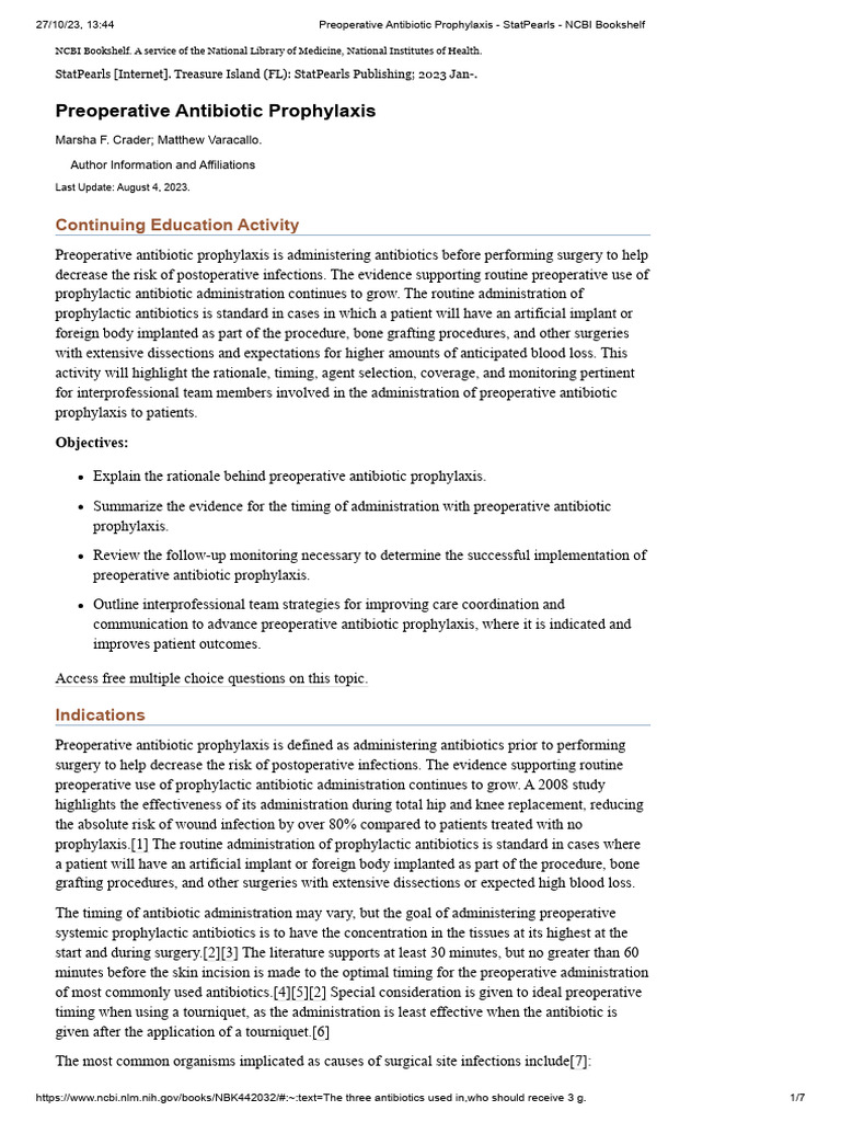 Preoperative Antibiotic Prophylaxis - StatPearls - NCBI Bookshelf | PDF ...
