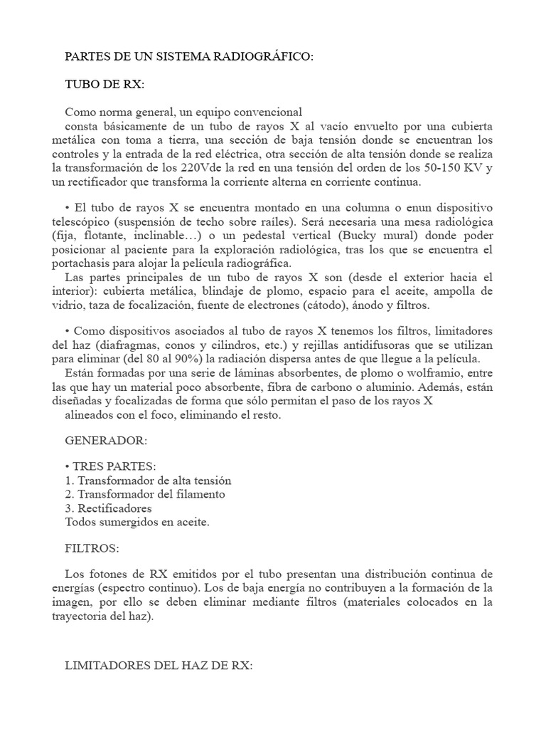 Partes Sistema Radiográfico | PDF | Rayo X | Ingenieria Eléctrica