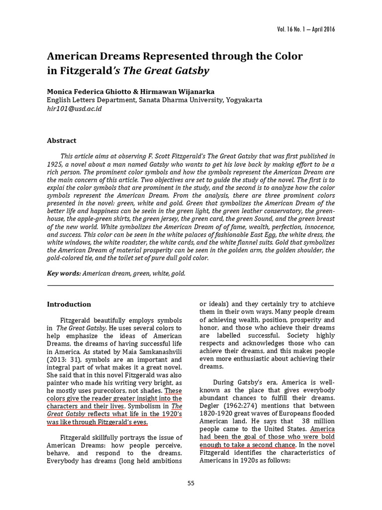 American Dreams Represented Through The Color in Fitzgerald's The Great ...