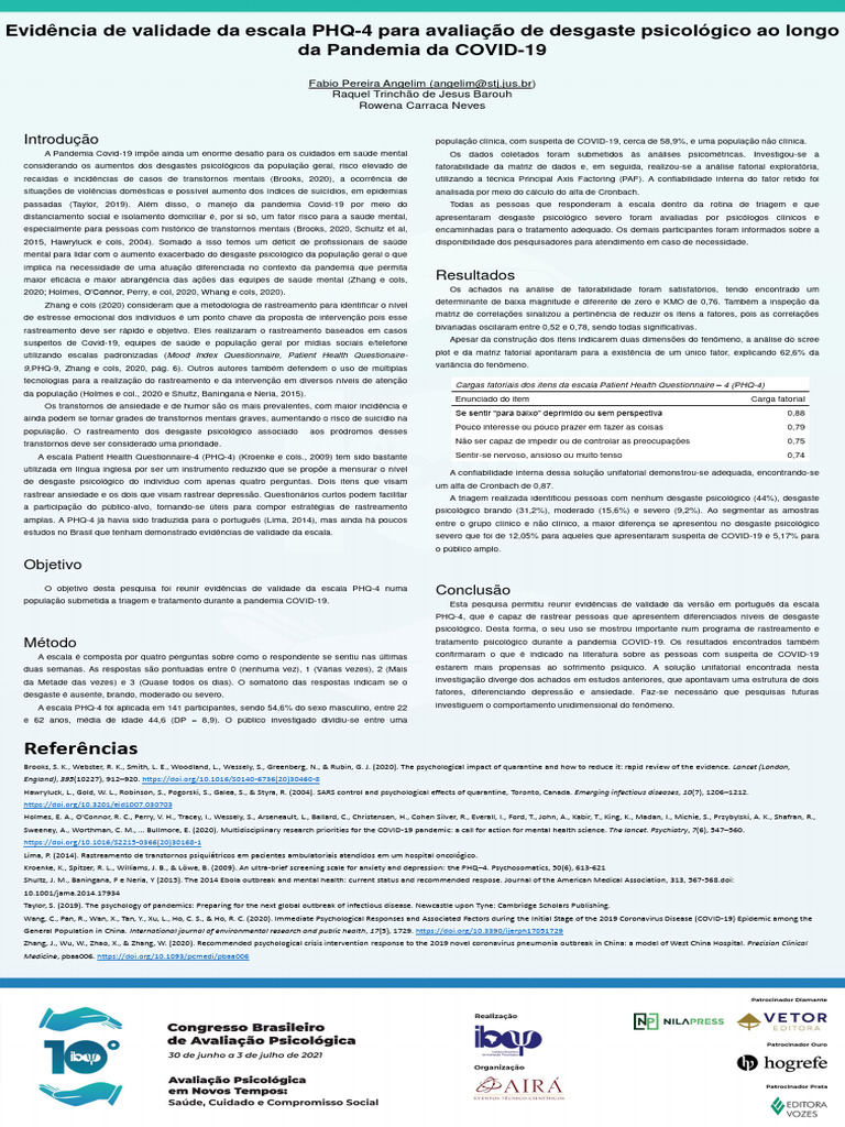 Poster PHQ-4 - Final | PDF | Psicologia | Triagem (Medicina)