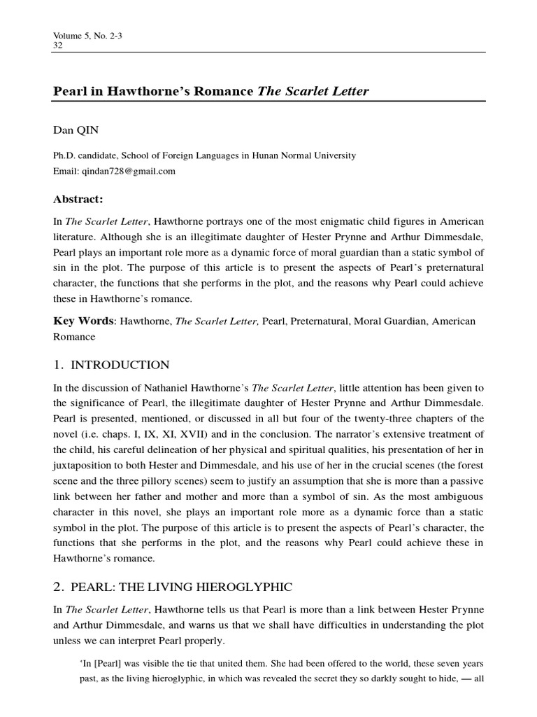Pearl in Hawthorne's Romance The Scarlet Letter | PDF | The Scarlet ...