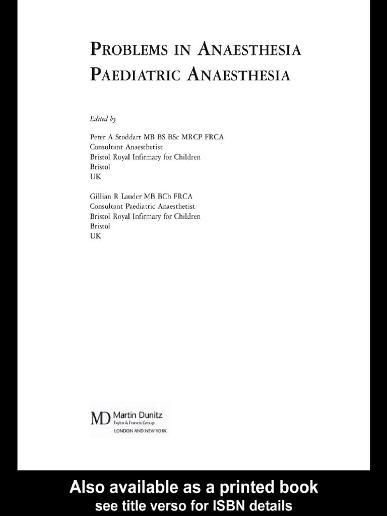 Paediatric Anaesthesia (Problems in Anaesthesia) | PDF | Health Care ...