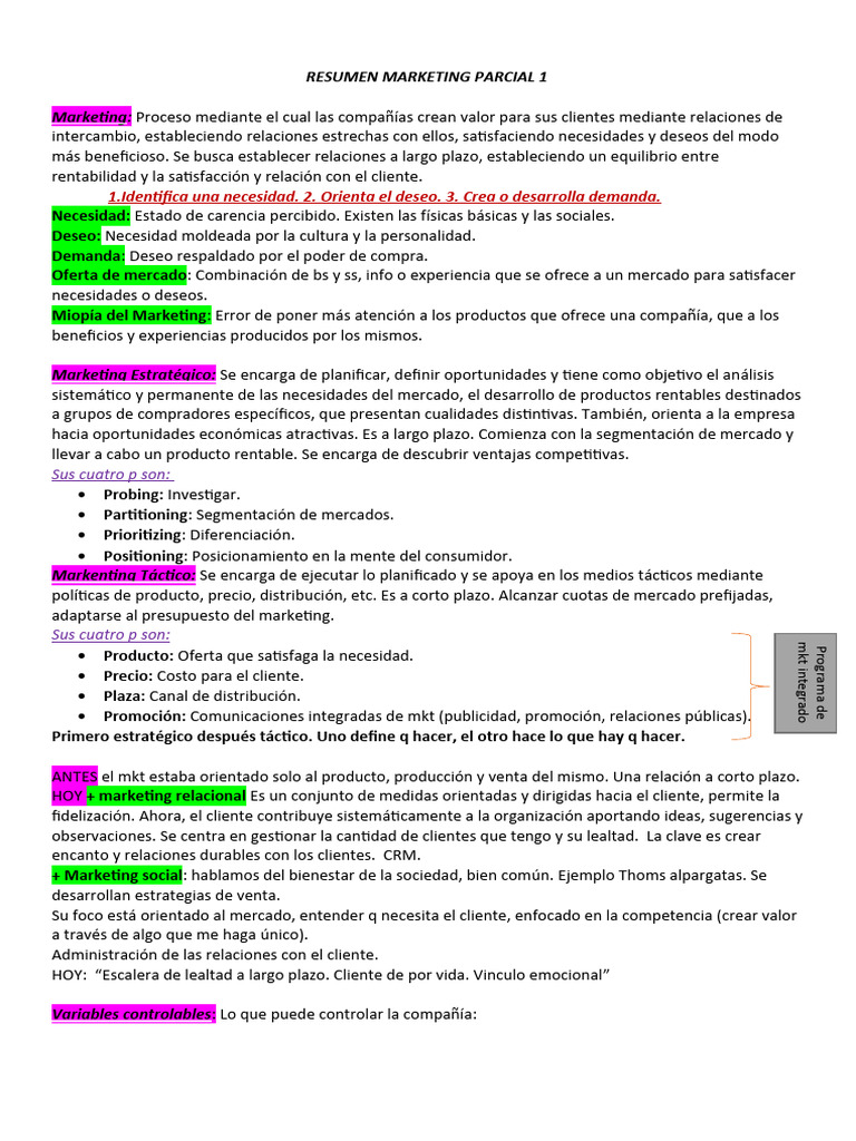Resumen Marketing Parcial 1 2 | PDF
