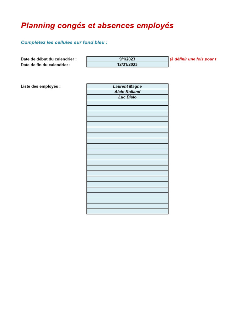 Modele Excel Planning Conges | PDF