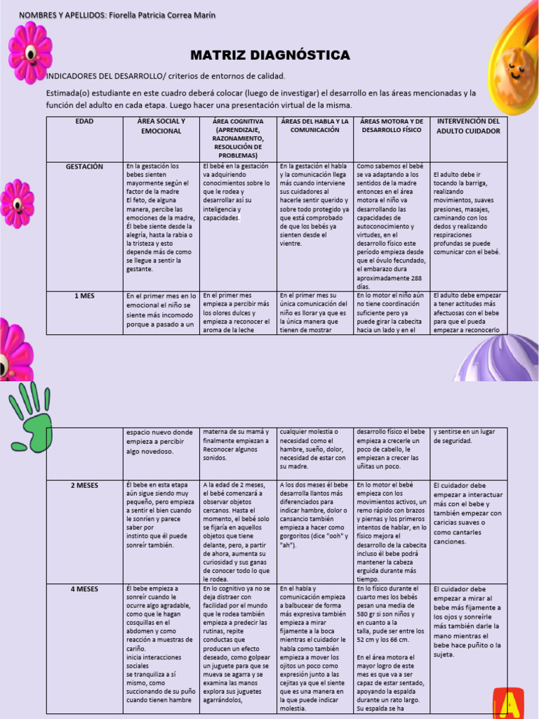 MATRIZ DIAGNÓSTICA Producto Final Primer Ciclo Paty | PDF
