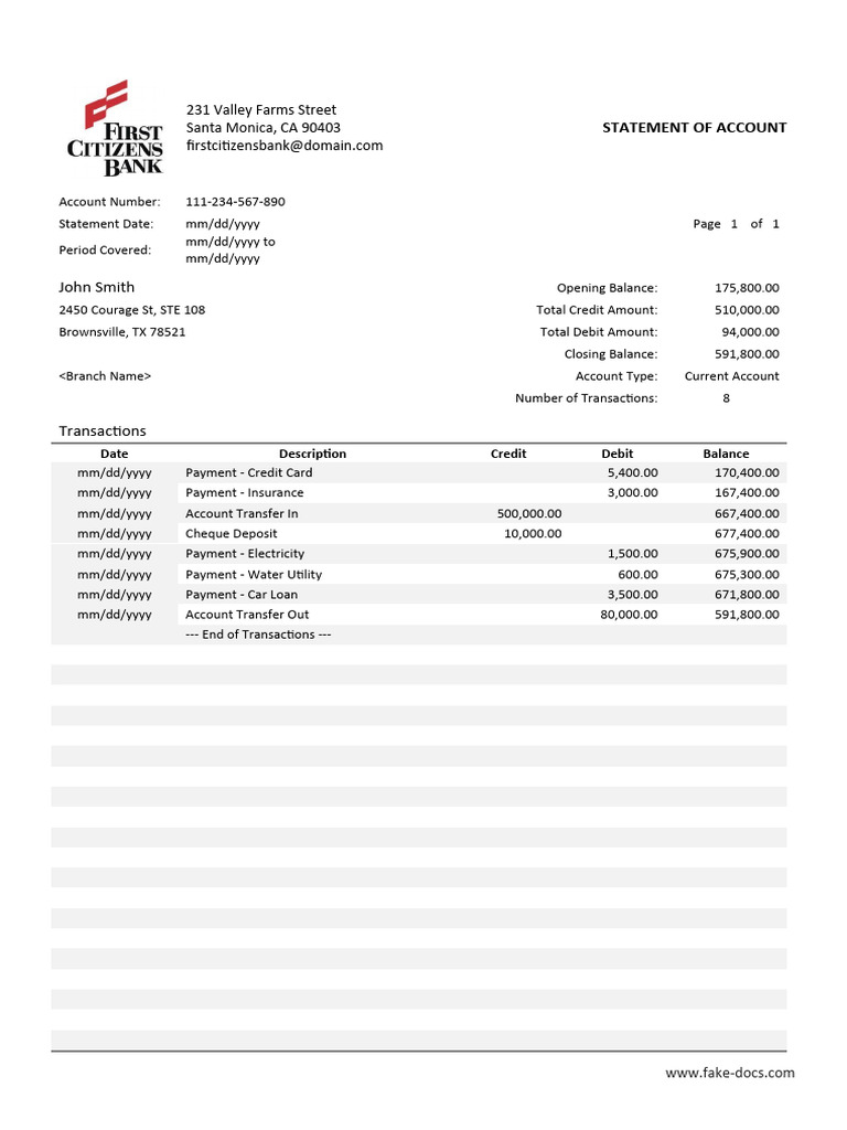 Bank Statement Template 1 - TemplateLab | PDF