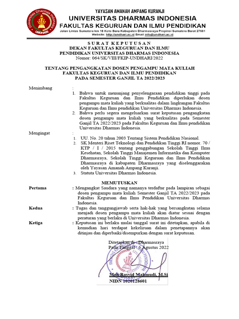 SK Mengajar Ganjil TA 2022-2023 | PDF