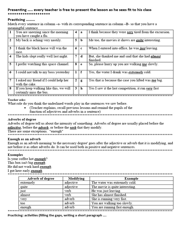 Adverbs of Degree | PDF | Adverb | Linguistic Morphology
